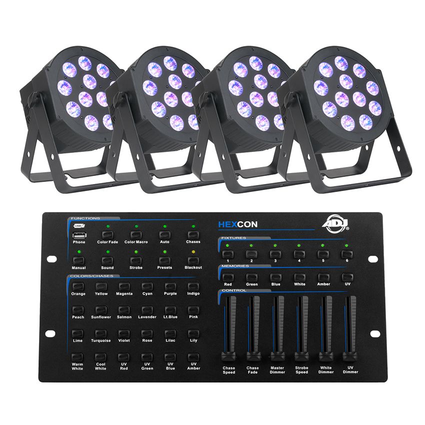 ADJ HEX PX PAR HEXCON PAK with 4 x 12PX HEX LED Par Fixtures and HEXCO – AVGear.com